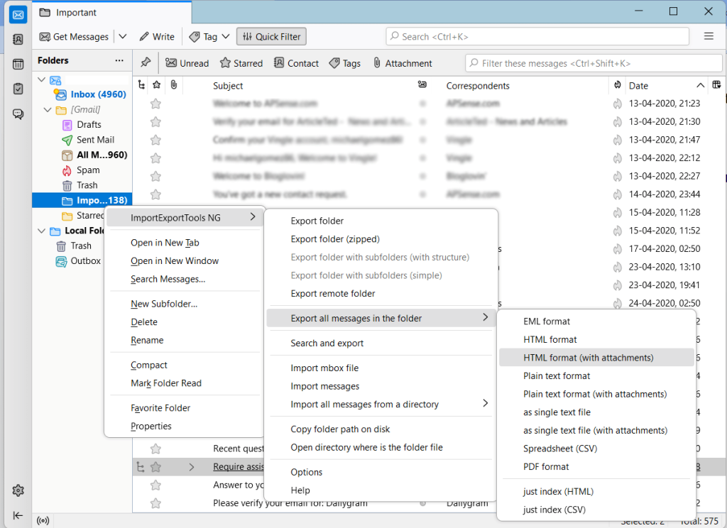 Export Emails from Thunderbird to HTML File Format